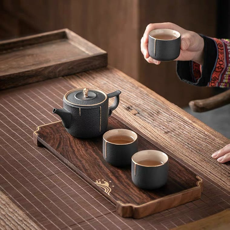Japanese Style Tea Set, Black Pottery Tea Set, 9 PCs Included – TrueTeaLife